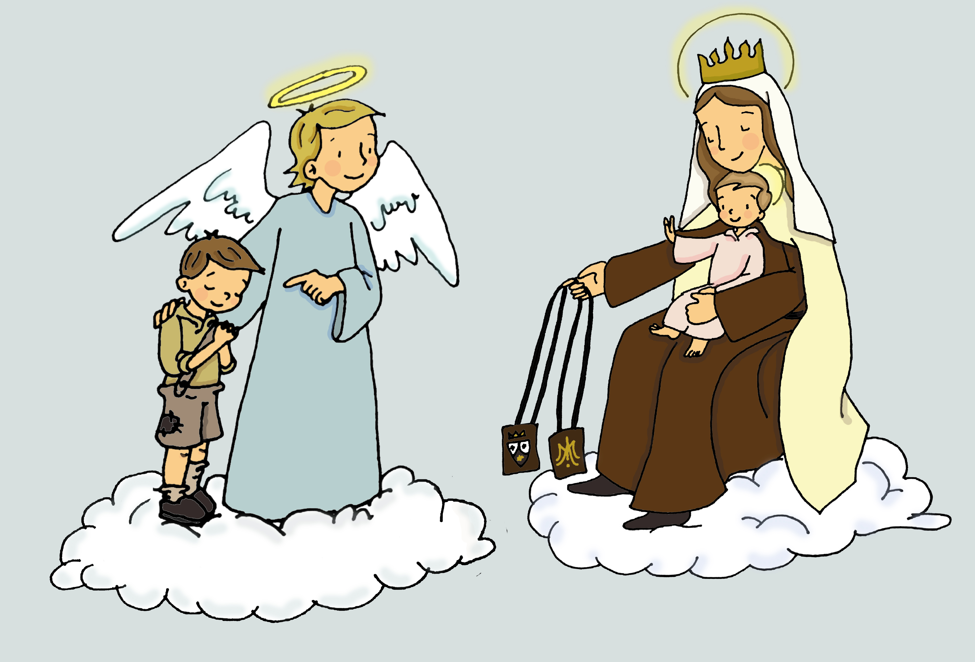 Los santos ángeles custodios (o de la guarda) y la Virgen del Carmen ...